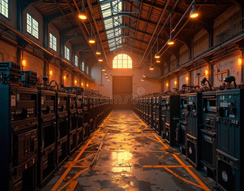 Photorealistic Image of a Crypto Mining Farm in a Repurposed Industrial ...