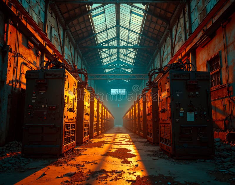 Photorealistic Image of a Crypto Mining Farm in a Repurposed Industrial ...