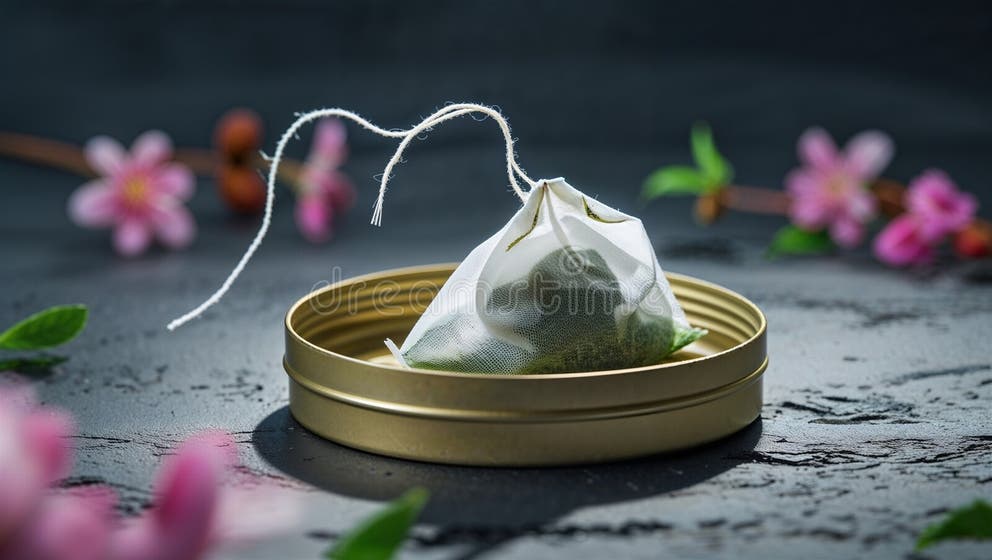 Photorealistic Image of a Curled Teabag String Over Lid Stock ...
