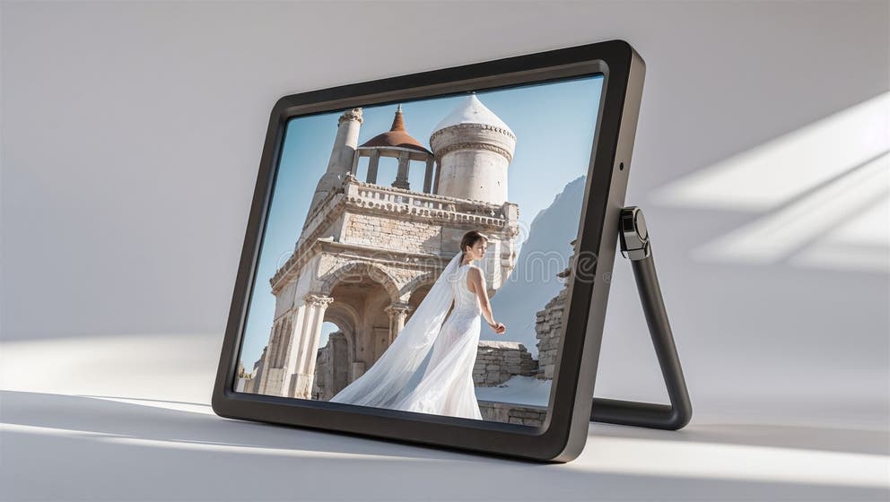 Photorealistic Image of a Digital Photo Frame with Cloud Sync in a Studio Setting Stock ...