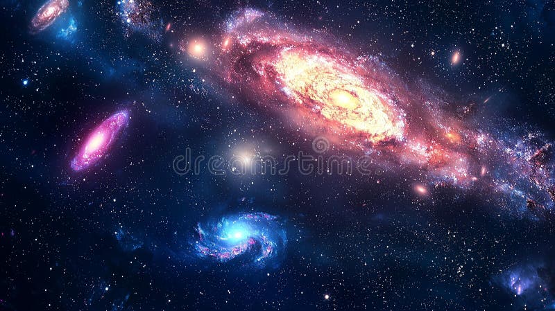 Photorealistic Image of a Distant Galaxy Cluster with Various Galaxies ...
