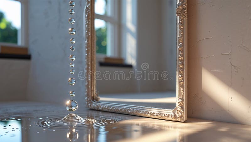 Photorealistic Image of a Droplet Trail on Mirror Edge Stock ...