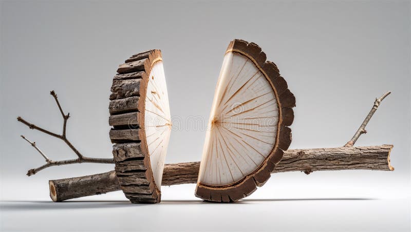 Photorealistic Image of a Dry Branch Cut in Half on a White Background ...