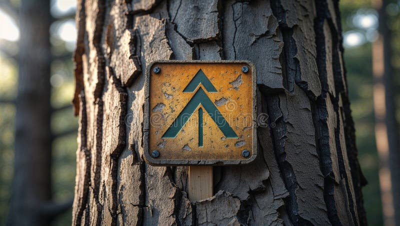 Photorealistic Image of a Faded Trail Marker on Tree Bark Stock ...