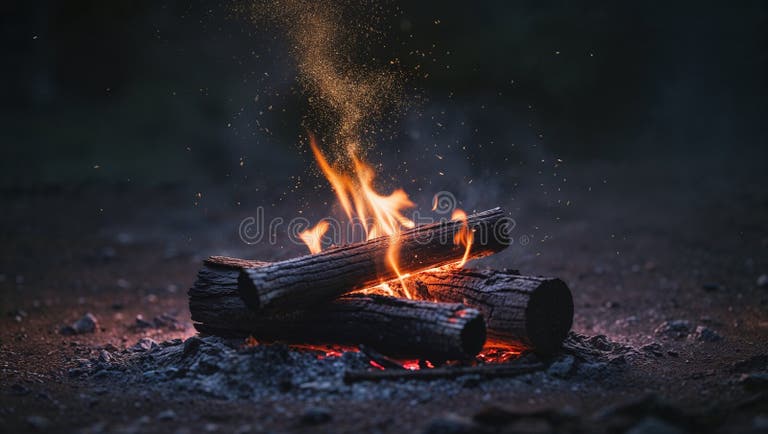 Photorealistic Image of a Falling Ash from Campfire Log Stock ...
