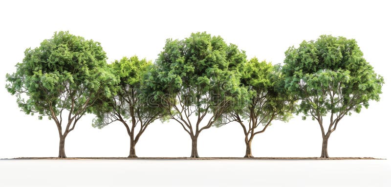 Photorealistic Image of Five Trees Lined Up Next To Each Other on a ...