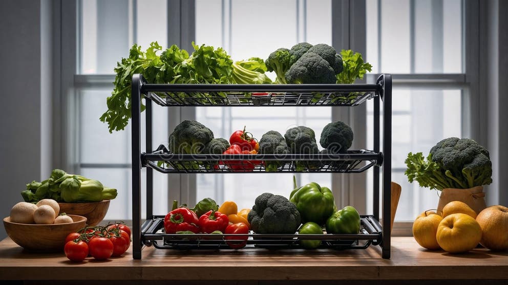 Photorealistic Image of a Foldable Produce Prep Rack in a Modern Studio ...