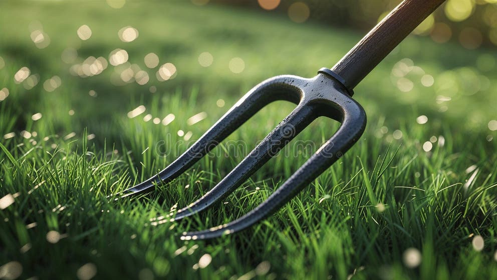Photorealistic Image of a Fresh Pitchfork on Green Grass Stock ...