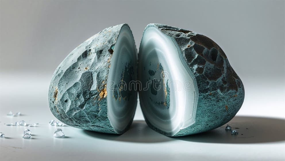 Photorealistic Image of a Fresh Stone Cut in Half on a White Background ...