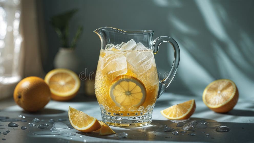 Photorealistic Image of a Glass Pitcher with Handle and Engraved ...