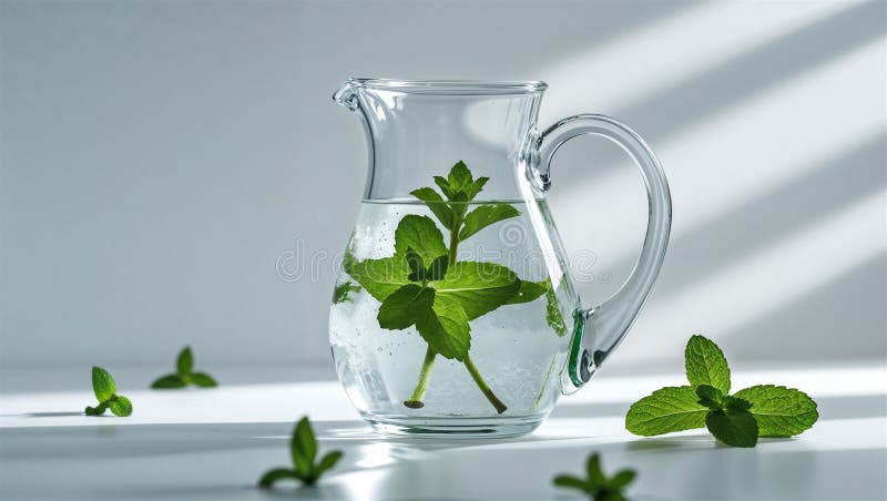 Photorealistic Image of a Glass Pitcher with Handle and Engraved ...