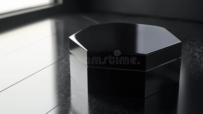A Photorealistic Image of a Glossy Black Hexagonal Box with Sharp Edges ...
