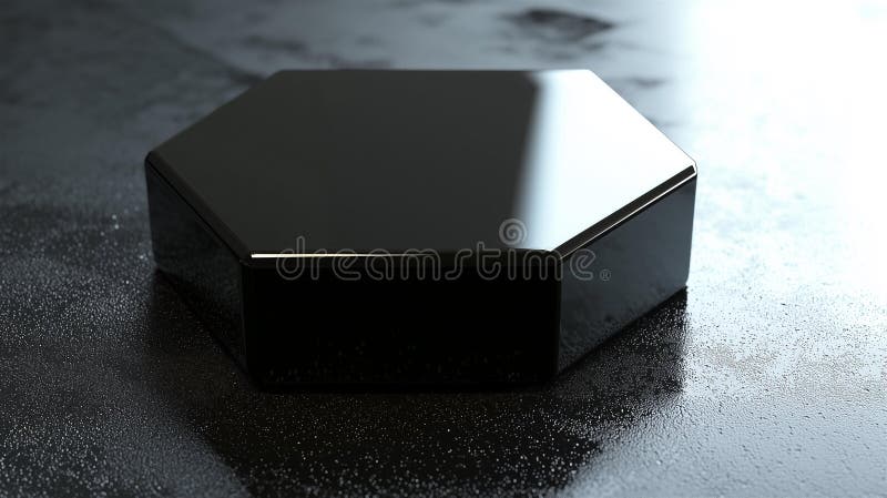 A Photorealistic Image of a Glossy Black Hexagonal Box with Sharp Edges ...