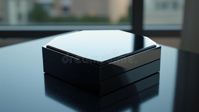 A Photorealistic Image of a Glossy Black Hexagonal Box with Sharp Edges ...