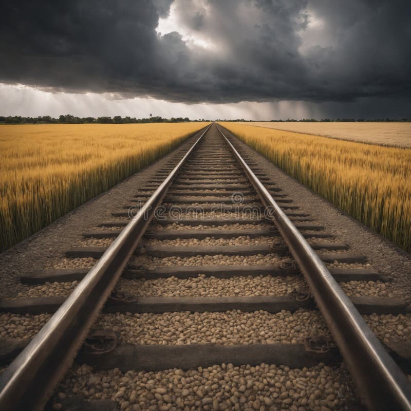 A Photorealistic Image from a Ground Eye View of Train Tracks in the ...