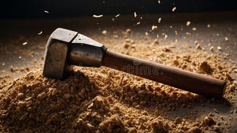 Photorealistic Image of a Hammer Covered in Sawdust Stock Image - Image ...