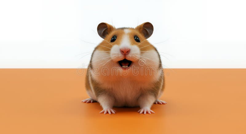 Smiling Hamster with Stuffed Cheeks on Orange Surface Stock ...