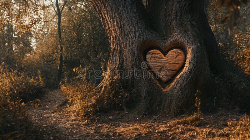 Photorealistic Image of a Heart Carved into an Oak Tree in a Serene ...