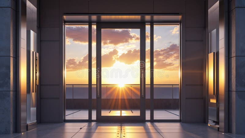 Photorealistic Image of a High-tech Glass Door Stock Illustration ...
