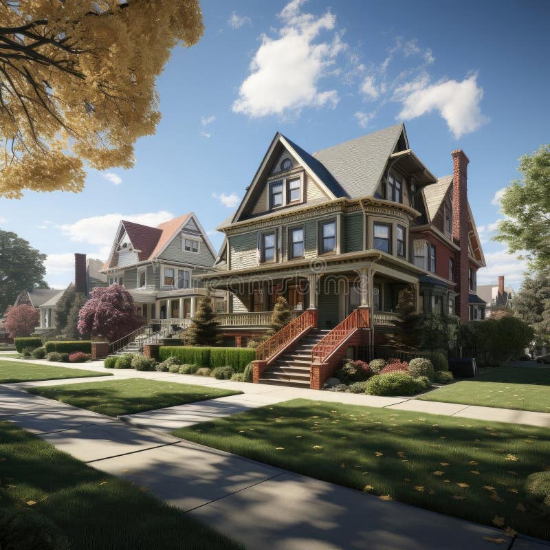 Photorealistic Image of Houses at the End of a Street Stock ...