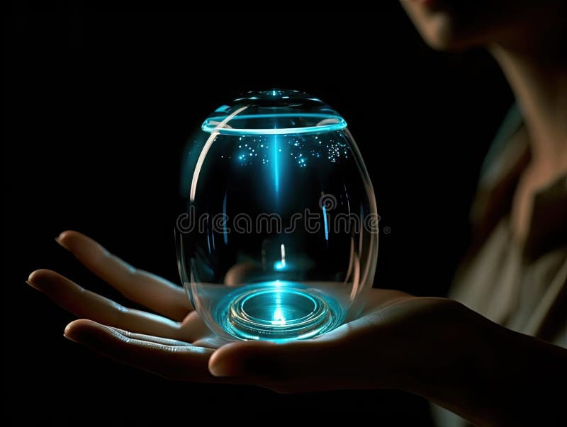 Futuristic Virtual Assistant Projected Onto Human Hand Stock ...