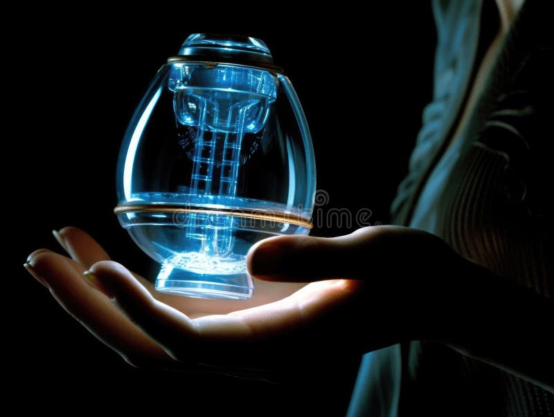 Futuristic Virtual Assistant Projected Onto Human Hand Stock ...
