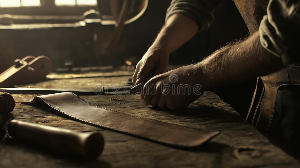 Photorealistic Image of a Leatherworker Using a Burnishing Tool on the ...
