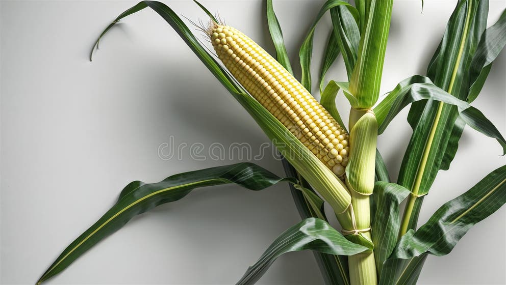 Photorealistic Image of a Lush Corn Stalk Isolated on White Stock ...