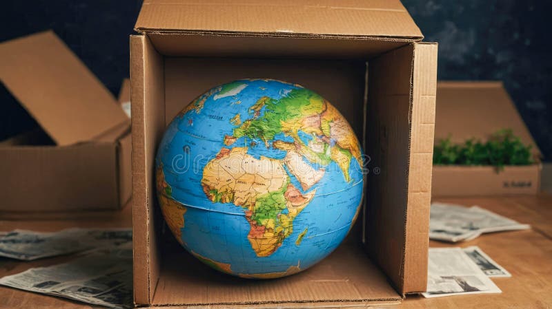 A Photorealistic Image of a Partially Visible Globe Inside a Cardboard ...