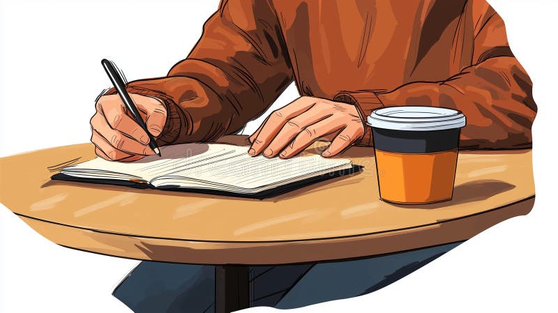 Photorealistic Image of a Person Journaling in a Quiet Caf?, Surrounded ...
