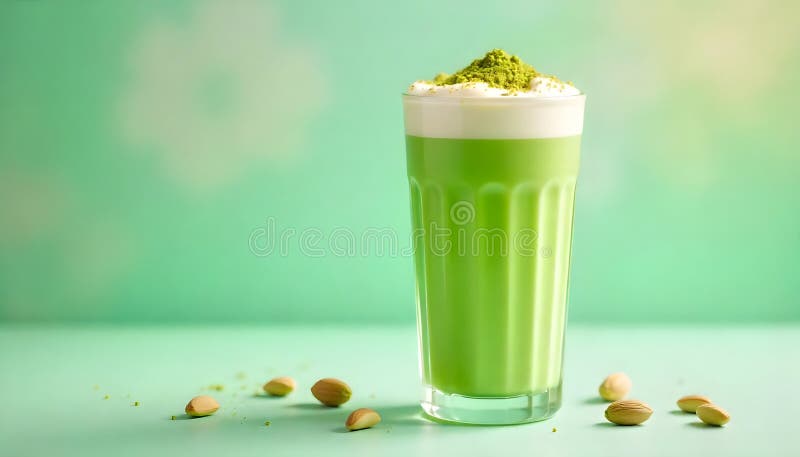 A Photorealistic Image of a Pistachio Matcha Latte Served in a Tall ...