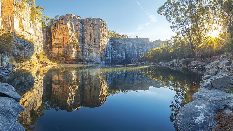 Pristine Lake Reflecting Towering Cliffs and Lush Forests, a ...