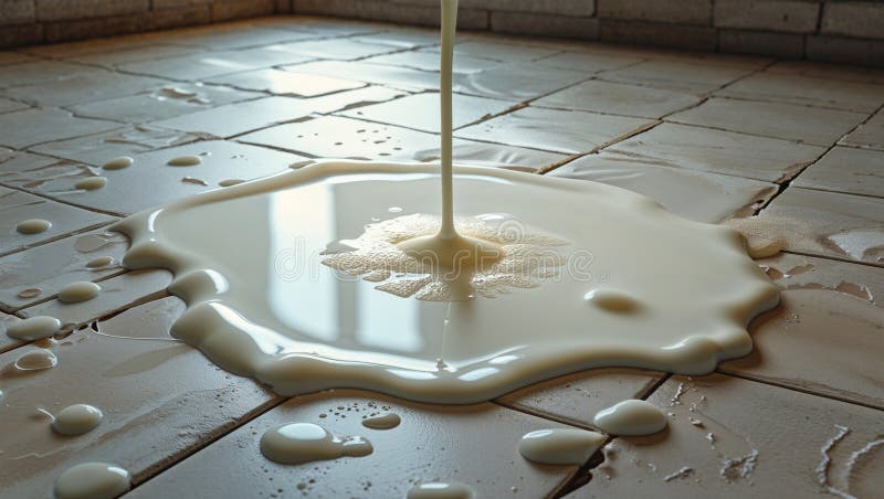 Photorealistic Image of a Puddle of Spilled Milk on Tile Stock ...