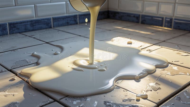 Photorealistic Image of a Puddle of Spilled Milk on Tile Stock ...
