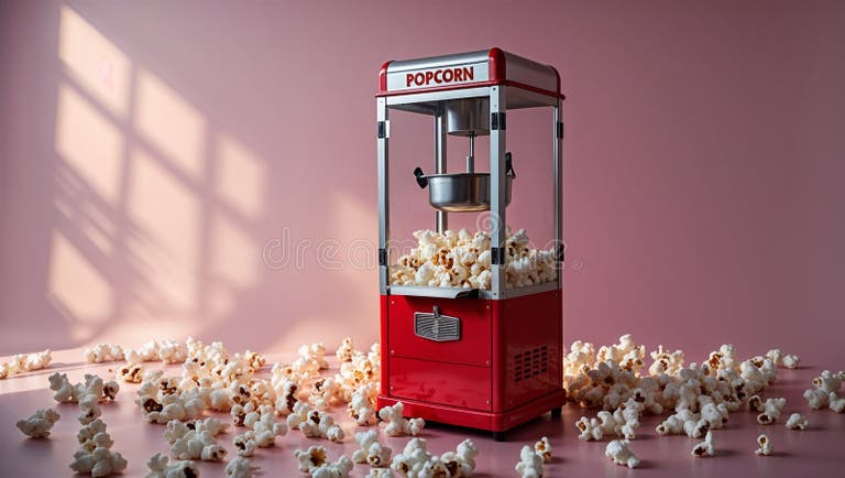 Photorealistic Image of a Retro-style Popcorn Machine with Red Base and ...