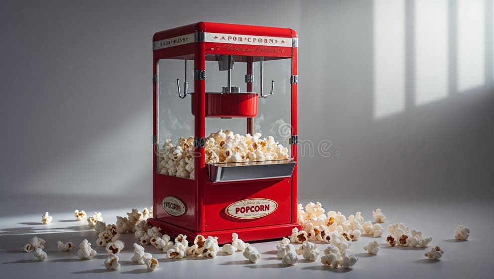 Photorealistic Image of a Retro-style Popcorn Machine with Red Base and ...