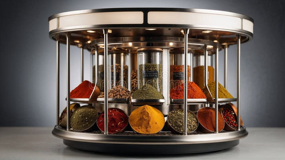 Photorealistic Image of a Rotating Spice Carousel with Soft White ...