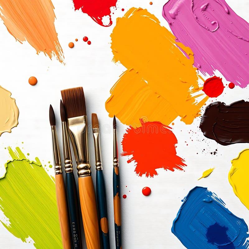 Photorealistic Image of a Set of Various Paintbrushes in Different ...