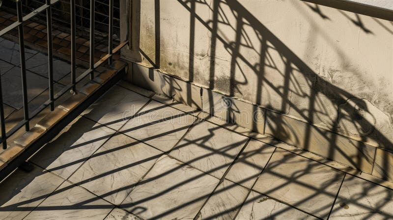 Photorealistic Image of a Shadow of Railing on Tiled Floor Stock Image ...