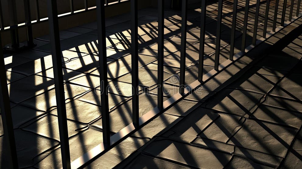 Photorealistic Image of a Shadow of Railing on Tiled Floor Stock Image ...