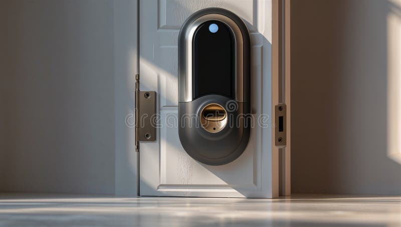 Photorealistic Image of a Smart Door Lock Sensor with Soft White ...