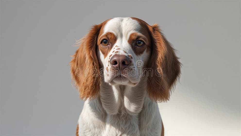 Photorealistic Image of a Spaniel with Floppy Ears on White Background ...