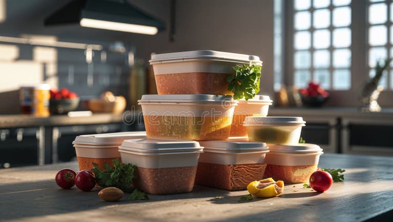 Photorealistic Image of a Stack of Food Containers Stock Illustration ...