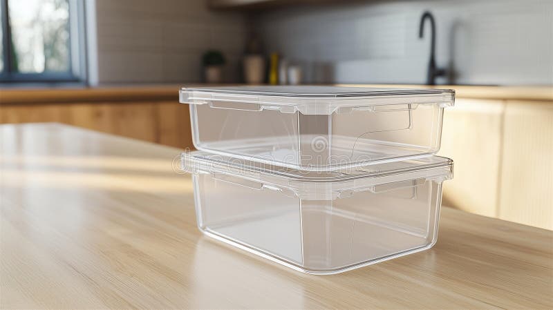 A Photorealistic Image of a Stackable Plastic Food Storage Box with an ...