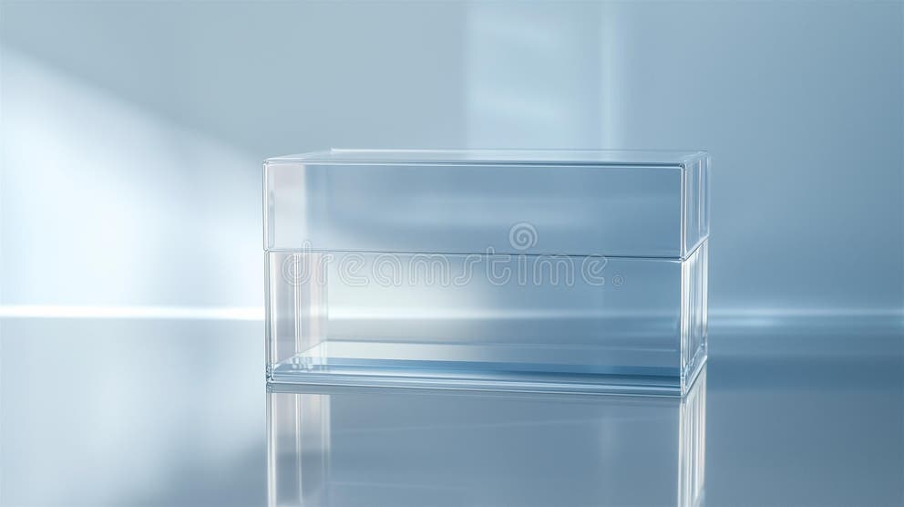 A Photorealistic Image of a Transparent Plastic Box with a Glossy ...