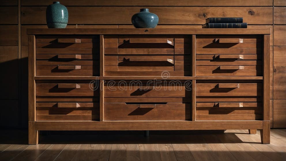 Photorealistic Image of a Wooden Modular Drawer Unit in a Modern Studio ...
