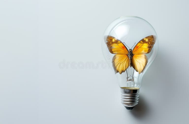 Photorealistic Light Bulb with Yellow Butterfly Inside Light Bulb ...