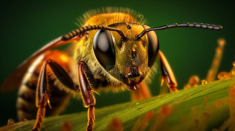 Photorealistic Macro Image of Bee on a Blade of Grass Stock ...