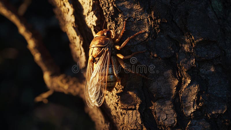 A Photorealistic Macro Image of a Cicada Emerging from Its Shell on the ...