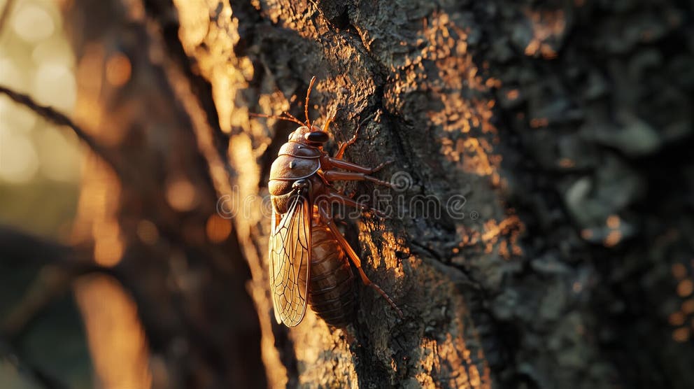 A Photorealistic Macro Image of a Cicada Emerging from Its Shell on the ...